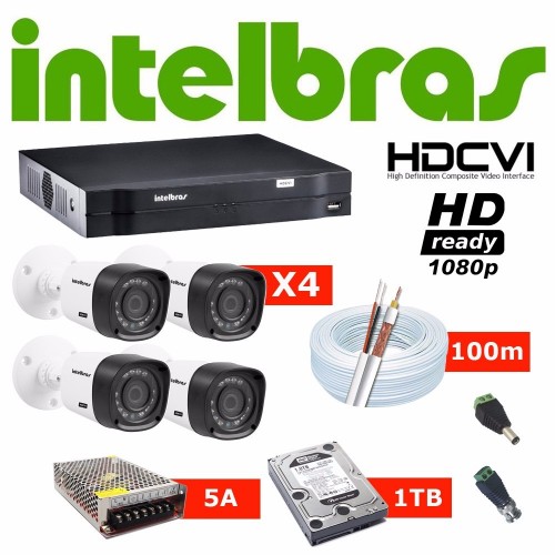 KIT INTELBRAS COMPLETO ALTA DEFINIÇÃO - 4 CÂMERAS - 1 MEGA